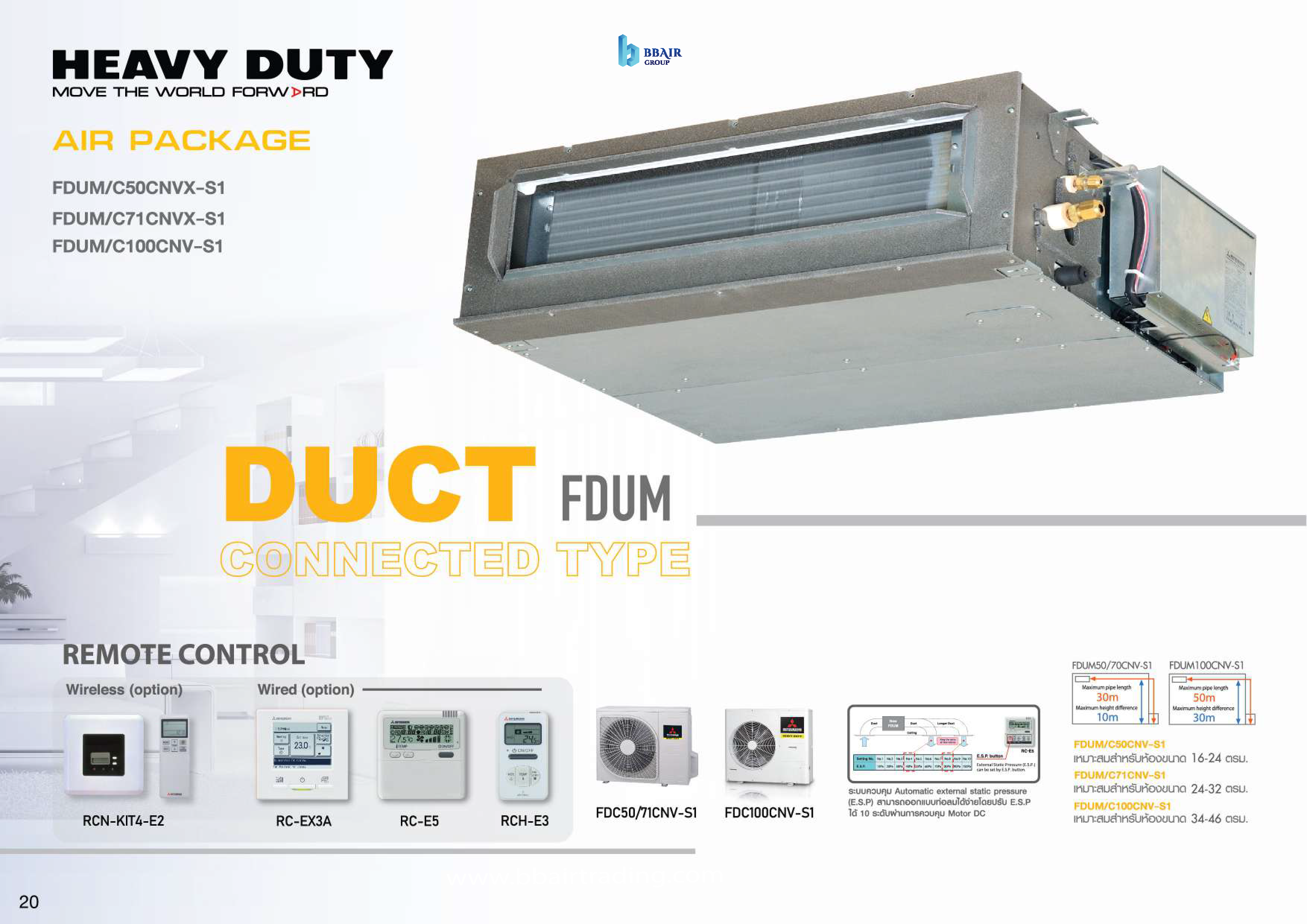 แอร์มิตซูบิชิ เฮฟวีดิวตี้ Mitsubishi Heavy Duty แบบเปลือยท่อลม FDUM ...